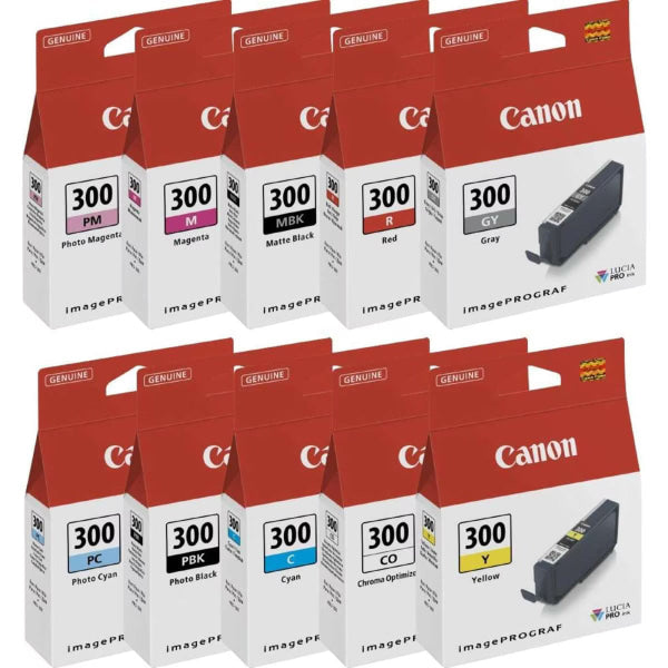 10-Pack Genuine Canon PFI-300 Ink Cartridge Set for Canon Pro-300 A3 ...