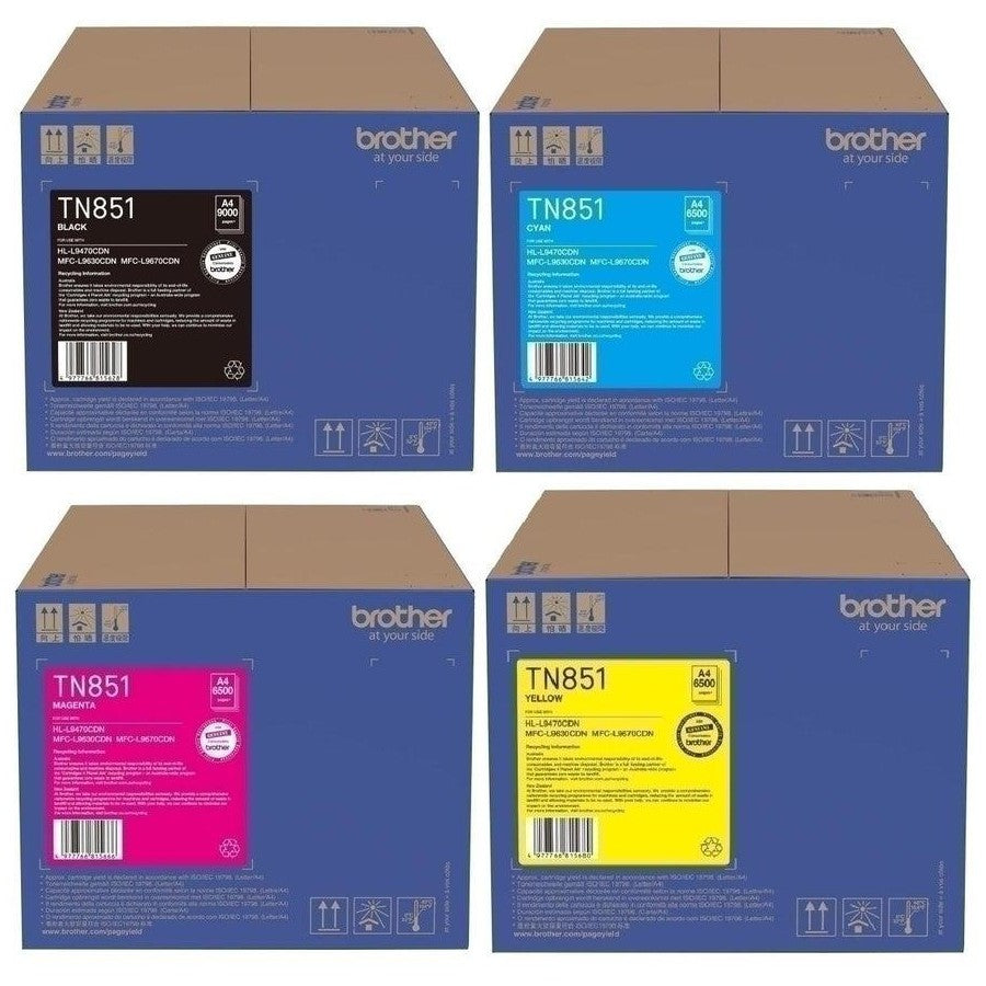 Bundle: 4x Pack Genuine Brother TN-851 C/M/Y/K Toner Cartridge Set
