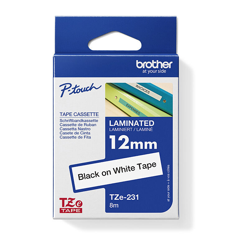 Brother TZe-231 laminated 12mm x 8m Black-On-White Tape TZ231 PT-1010 ...