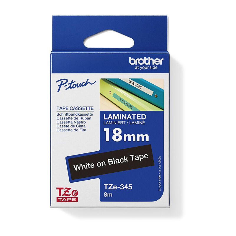 Genuine Brother TZe-345 White-on-Black 18mmx8m Laminated Labelling Tap