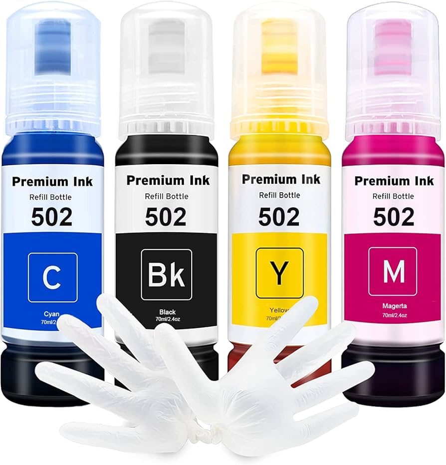 Bundle: 4x Pack Premium Compatible Epson T502 C/M/Y/K Ink Bottle Set ...