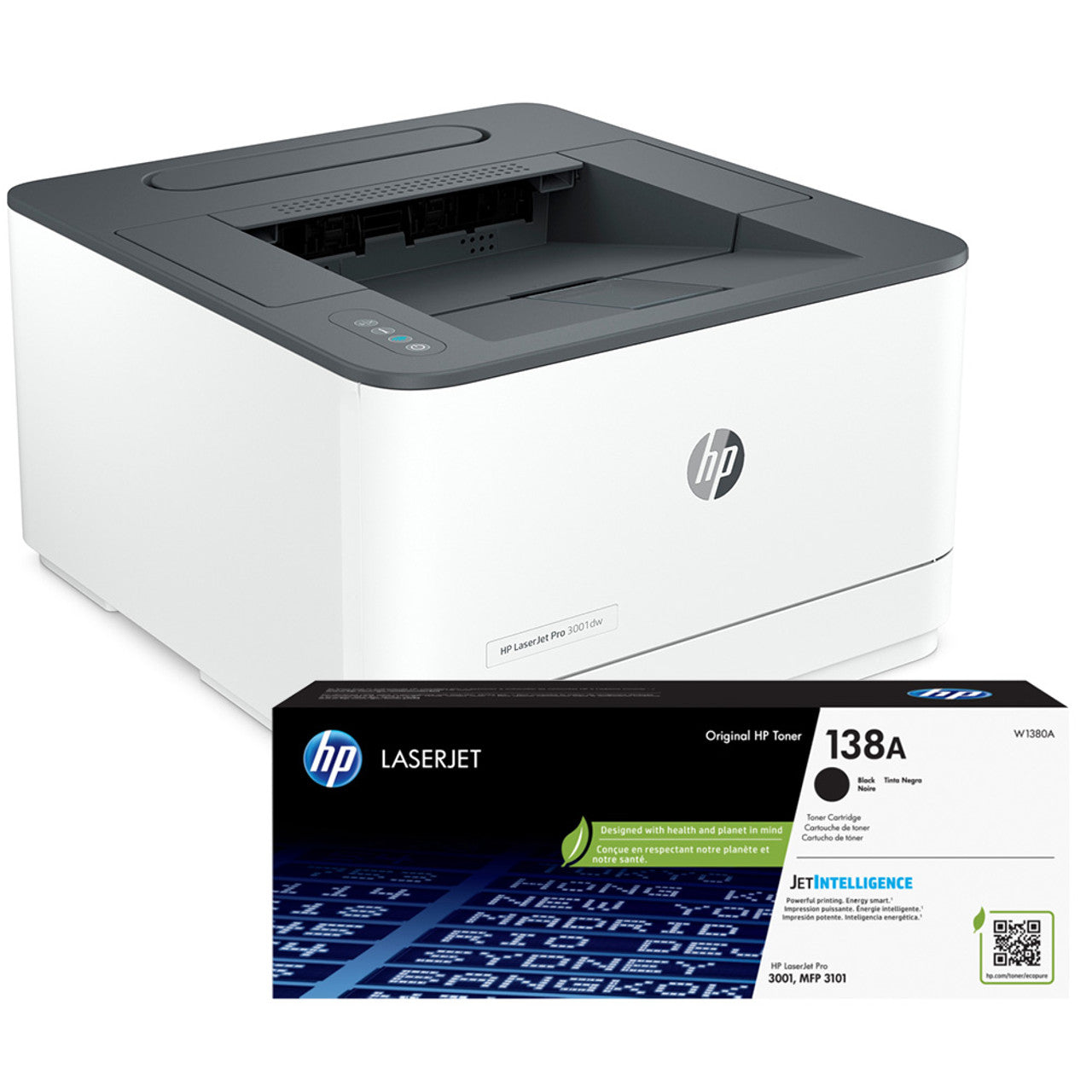 HP LaserJet Pro 3001dw Wireless Mono Printer + #138A Toner Bundle