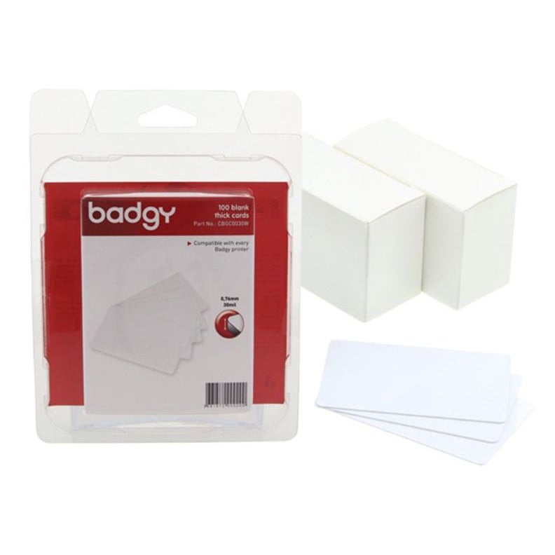 Evolis Badgy 0.76mm Thick PVC Cards White 100 Pack CBGC00030W