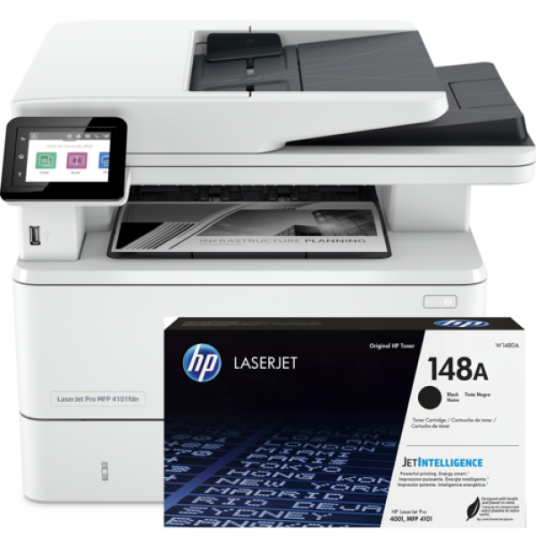 Bundle: HP LaserJet Pro MFP 4101FDW Printer + Bonus Black Toner Cartridge