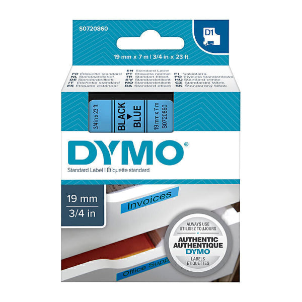 Genuine Dymo D1 Black-on-Blue Label Tape 19mm x 7m (S0720860 / 45806)