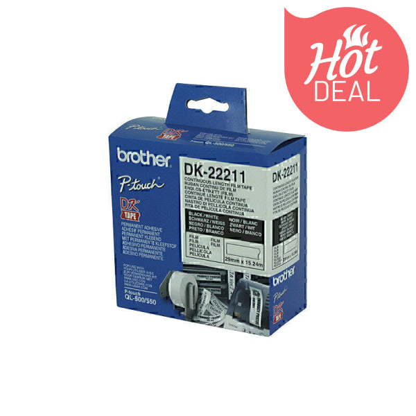 Genuine Brother DK-22211 WHITE Continuous Film Roll 29mmx15.24m for QL