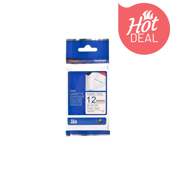 Genuine Brother TZe-FAE3 12mm Blue on Pink luminated Fabric Tape (3M)