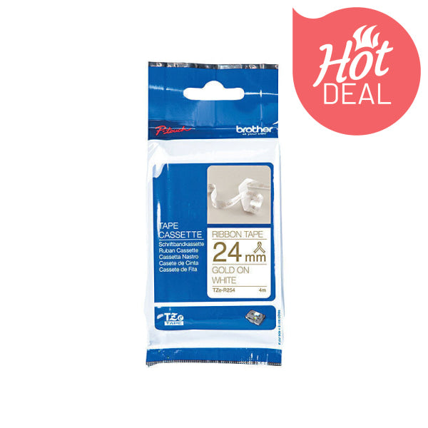 Genuine Brother TZe-R254 24mmx4M Gold-on-White Labelling Tape for PT-D