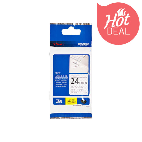 Genuine Brother TZe-SE5 24mm x 8m Black on White Labelling Tape